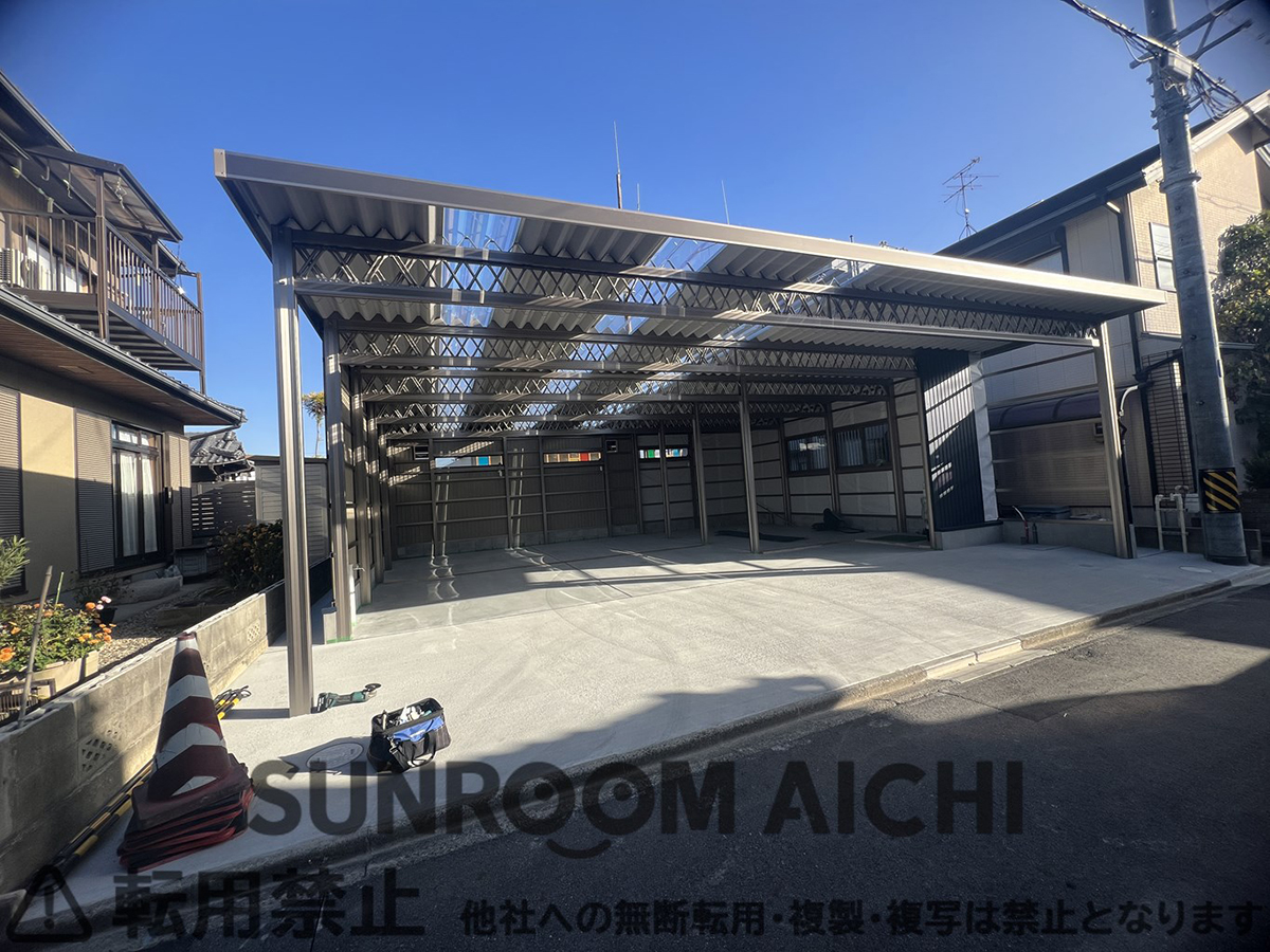名古屋エリア セッパンカーポートシェルポートガレージ大型 間口10m×奥行10m 高さ4m 確認申請